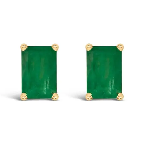 HAUS OF BRILLIANCE 14k Gold Emerald Cut Gemstone Stud Earrings - Green Emerald | Yellow